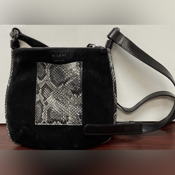 M. Gemi | Bags | M Gemi Python Black Suede Leather Crossbody Bag | Poshmark